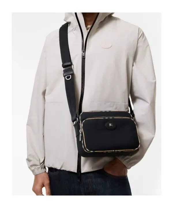 Burberry Checked Trim Zip Shoulder Bag