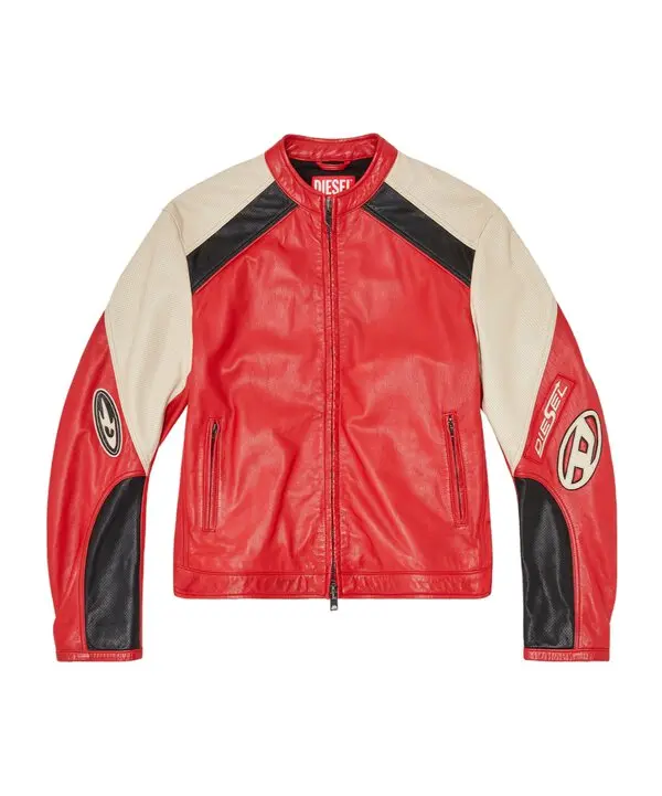 DIESEL® Biker Leather Jacket - Beige/red