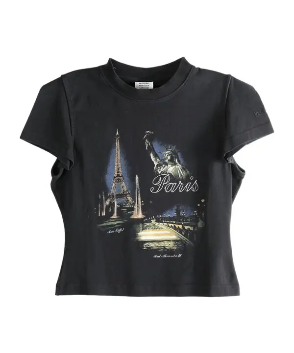 Vetements Paris Tourist Front Sleeve Baby Crew Neck T-shirt - Black