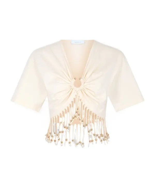 Rabanne Beaded Fringe-detail V-neck Top - White