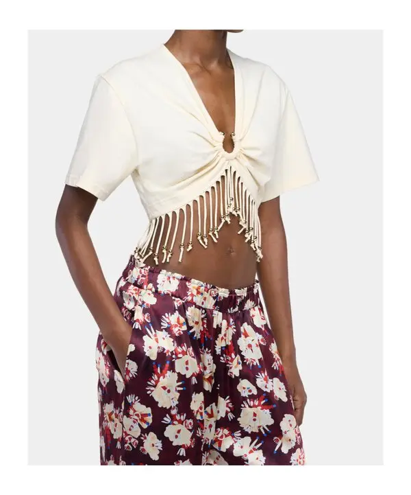 Rabanne Beaded Fringe-detail V-neck Top