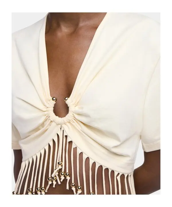 Rabanne Beaded Fringe-detail V-neck Top