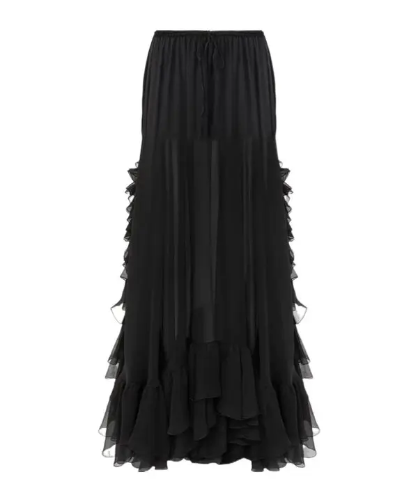 Chloé Ruffled Long Skirt In Silk Mousseline