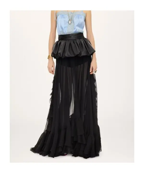 Chloé Ruffled Long Skirt In Silk Mousseline