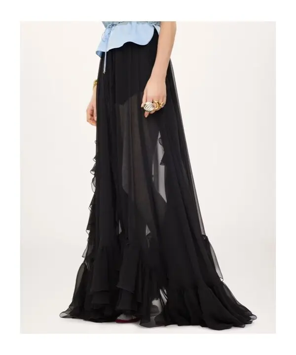 Chloé Ruffled Long Skirt In Silk Mousseline
