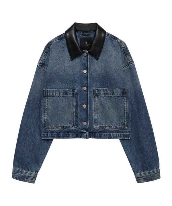 ANINE BING Contrast Collar Denim Jacket - Washedblue