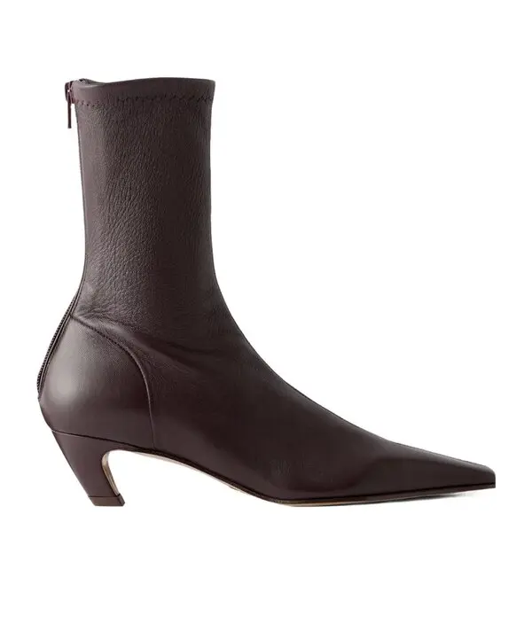 Khaite Solid Color Leather Ankle Boots - Black