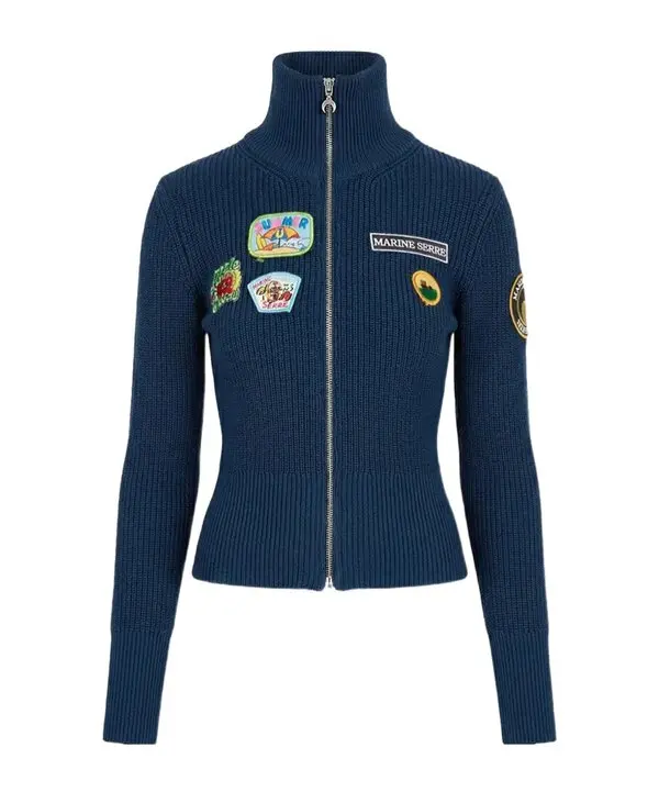 MARINE SERRE Deadstock Scout Patches Zip-up Cardigan - Blue