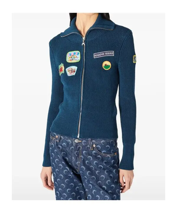 MARINE SERRE Deadstock Scout Patches Zip-up Cardigan