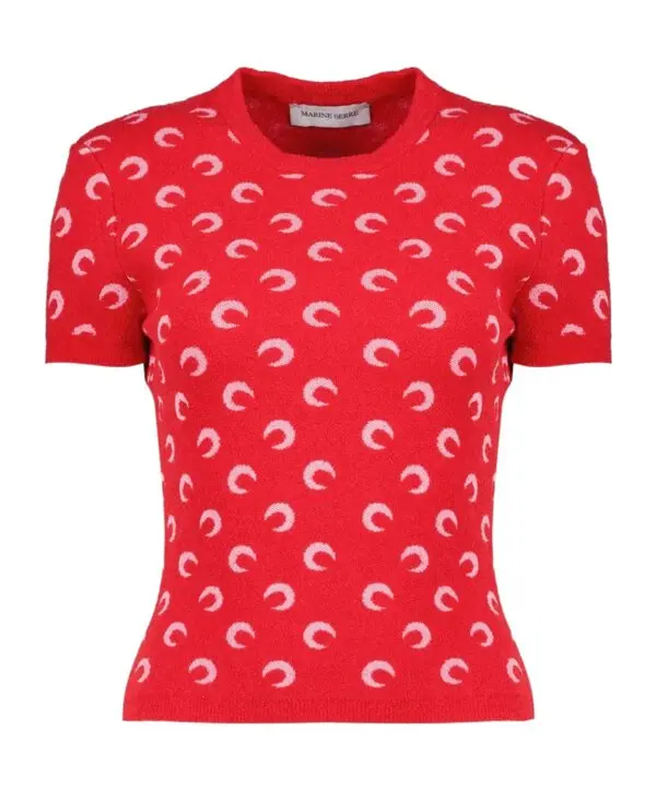 MARINE SERRE Moon Jacquard Bouclette Crewneck T-shirt Organic-cotton - Red