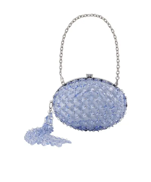SELF-PORTRAIT Oval Embellished Chain Clutch Bag - Blue