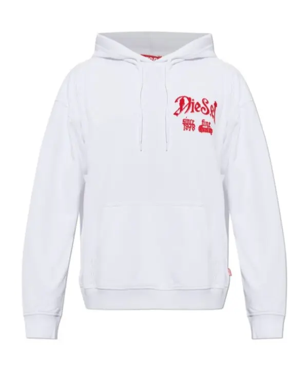 DIESEL® Cotton Hoodie With Flocked Graphics - White