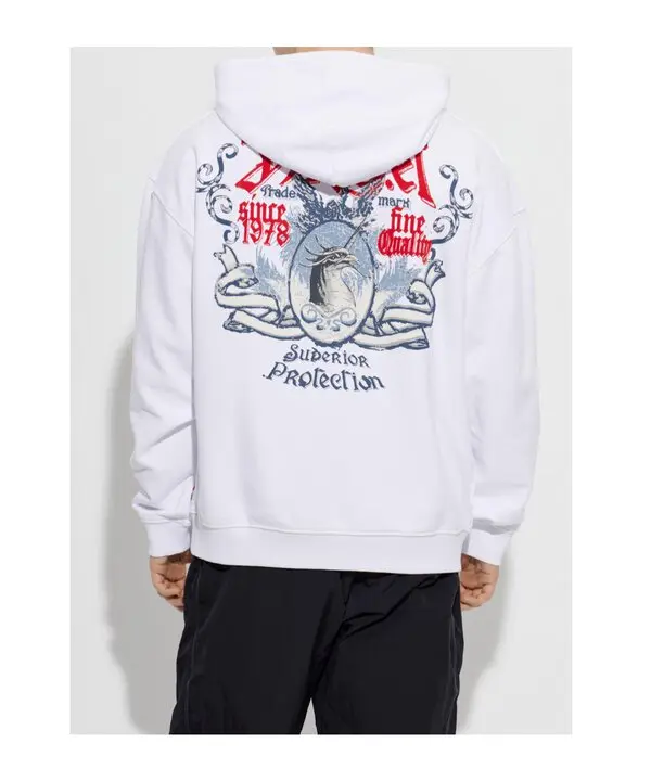 DIESEL® Cotton Hoodie With Flocked Graphics