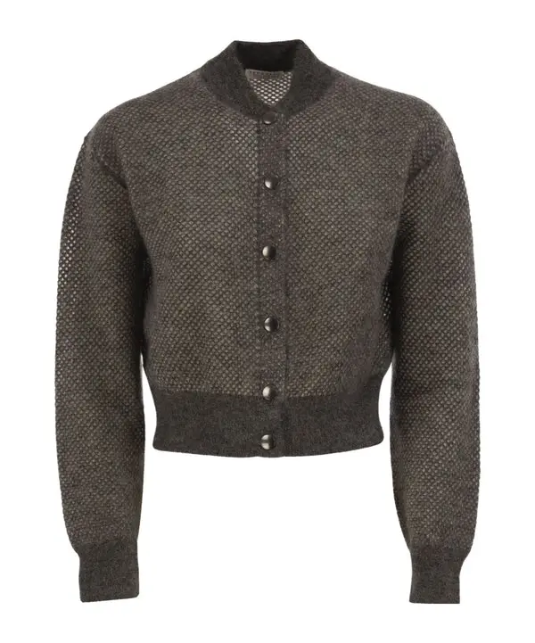 Brunello Cucinelli Openwork Mohair Cardigan With Shimmering Yarn - Black