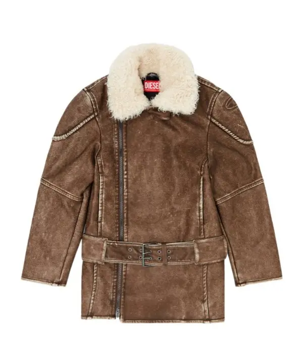 DIESEL® Double-breasted Aviator-biker Coat With Removable Fur Collar - Brown