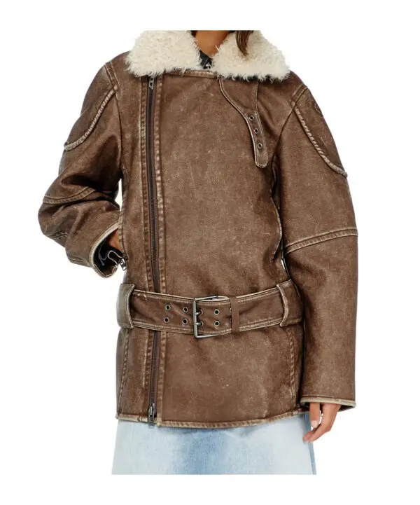 DIESEL® Double-breasted Aviator-biker Coat With Removable Fur Collar