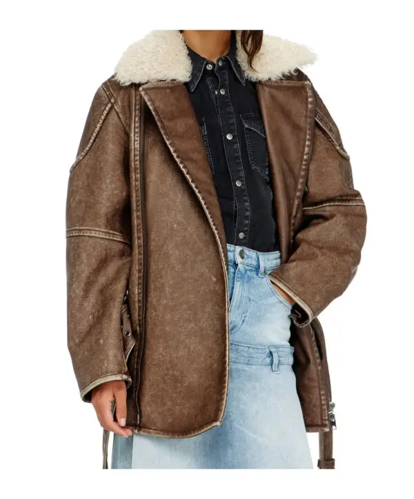 DIESEL® Double-breasted Aviator-biker Coat With Removable Fur Collar