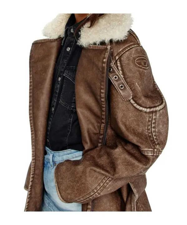 DIESEL® Double-breasted Aviator-biker Coat With Removable Fur Collar