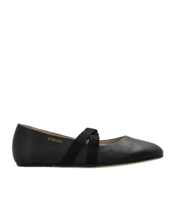 Versace Leather Ballerinas With Straps - Black