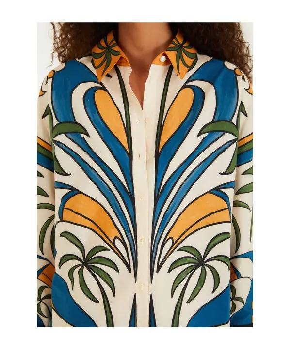 Farm Rio Tropical Graphic Collared Buttoned Shirt