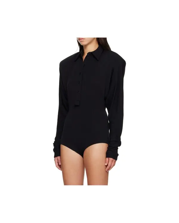MUGLER Batsleeve Polo Bodysuit - Black