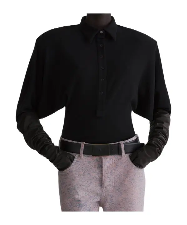MUGLER Batsleeve Polo Bodysuit - Black