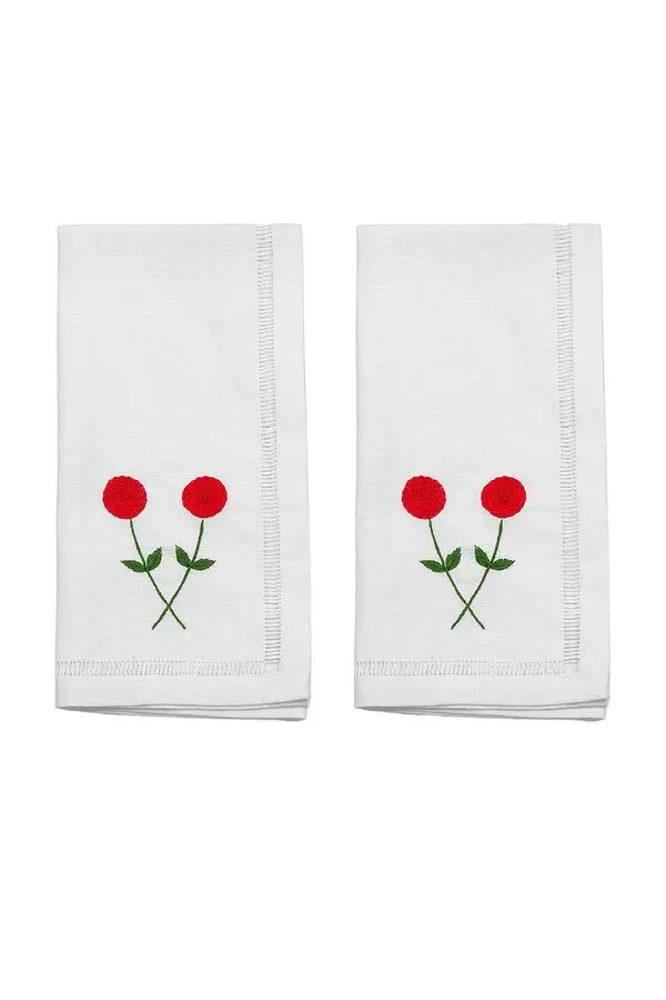 GOHAR WORLD A Jour Stitch & Double Rose Dinner Napkins