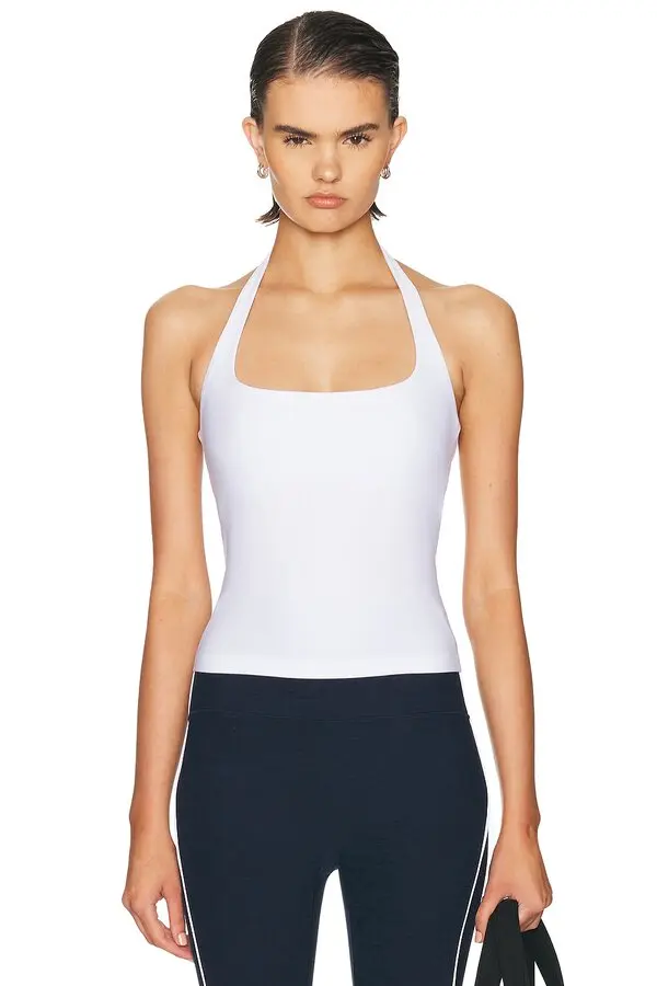 Beyond Yoga Spacedye Midway Square Halter Top In White - Cloud White