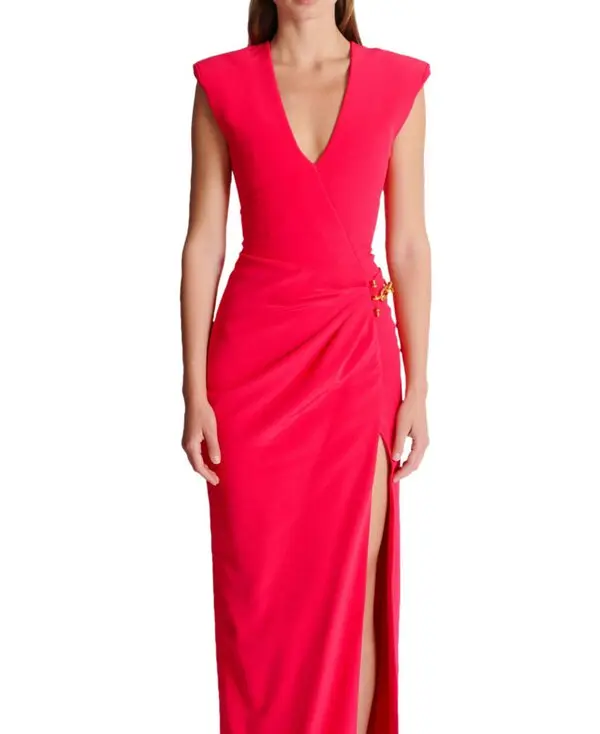 Balmain Long Crepe Gown With Embellished Detail