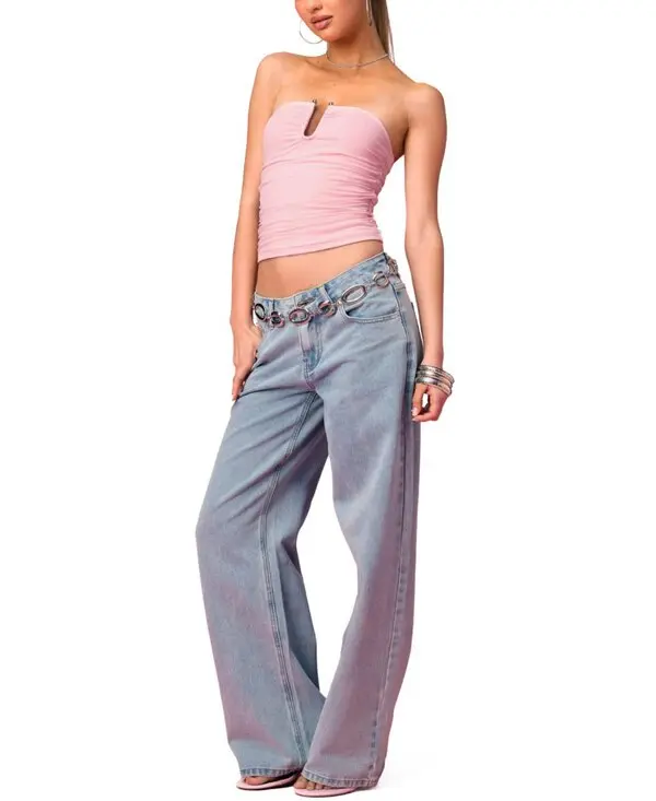 EDIKTED Barbie™ Curved U Strapless Ruched Top