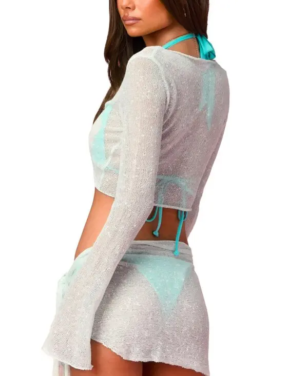 EDIKTED Island Barbie Glitter Knit Tie Front Top