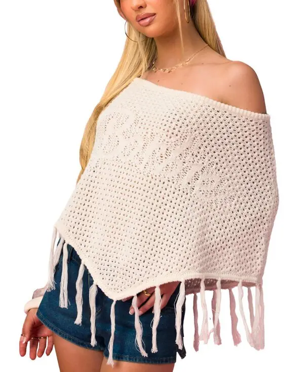 EDIKTED Barbie Fringe Knit Poncho