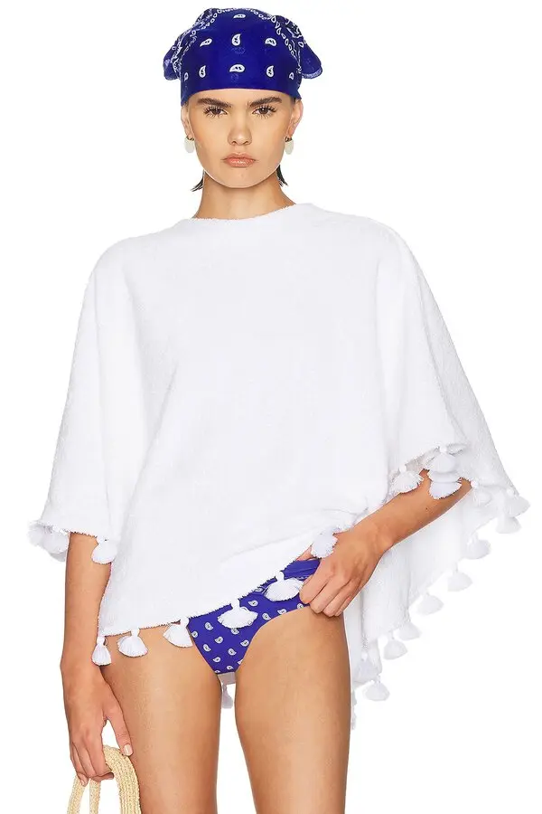Cap D'antibes Paola Poncho In White - Blanc