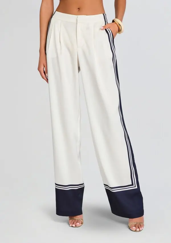 SEROYA Marlowe Wide-leg Satin Trousers - Navy Tile