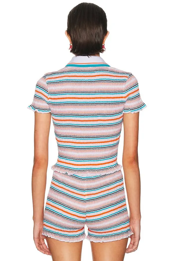Casablanca Striped Shirred Polo Top - Stripe