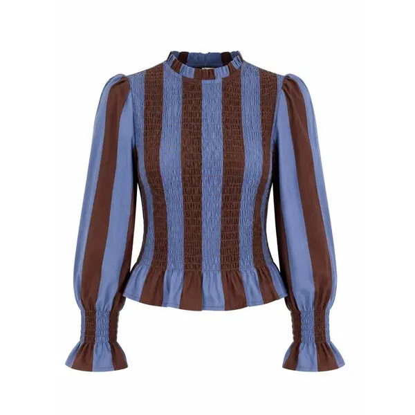 MIND TRAVELER Chia Brown And Navy Striped Blouse