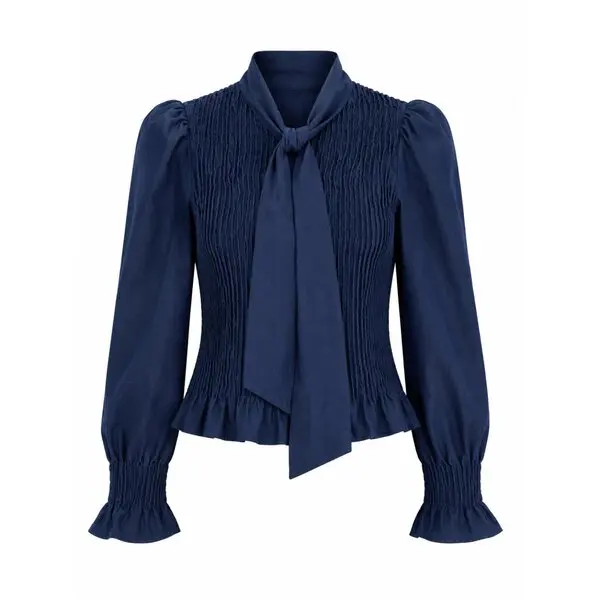MIND TRAVELER Chia Denim Tie Blouse