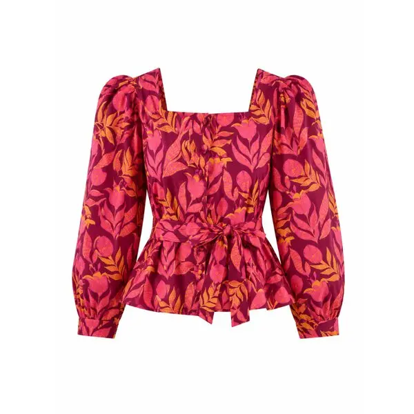 MIND TRAVELER Floral Print Square Neck Blouse