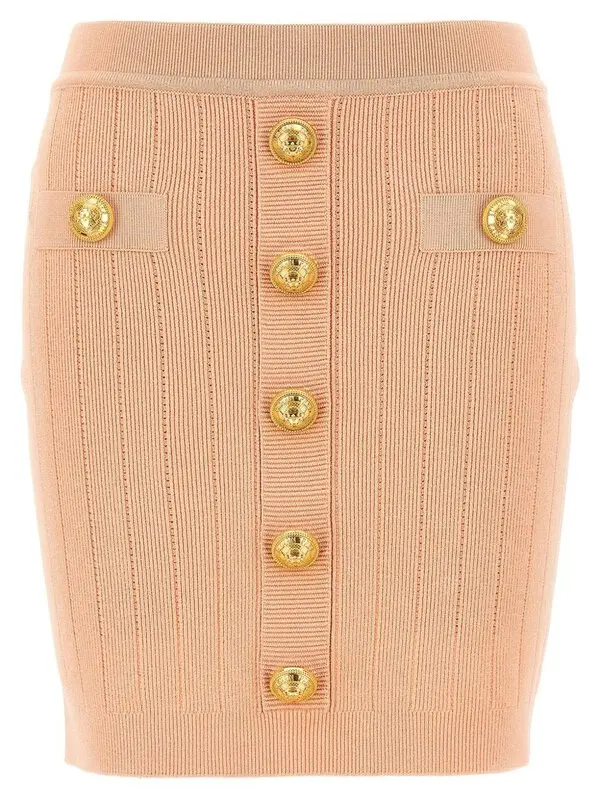 Balmain Knitted Mini Skirt With Gold-tone Buttons - Multicolor