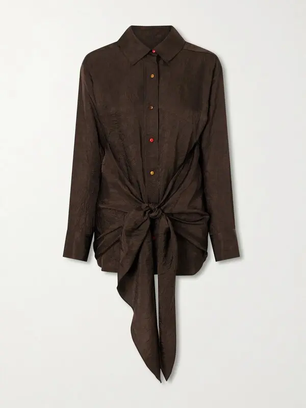 Ossou Arroyo Knotted Crinkled-satin Shirt