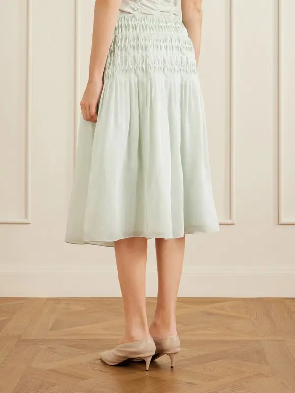 Khaite Florence Shirred Lyocell And Silk-blend Midi Skirt