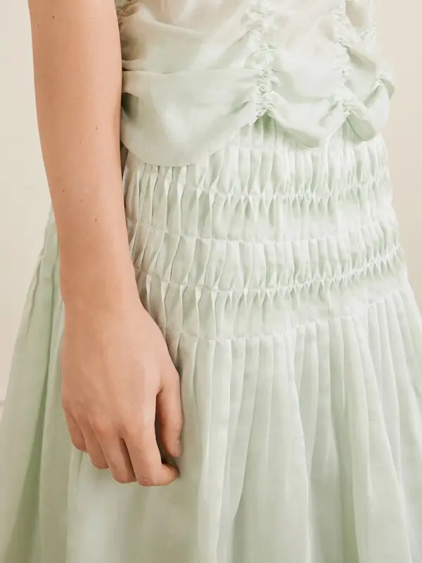 Khaite Florence Shirred Lyocell And Silk-blend Midi Skirt