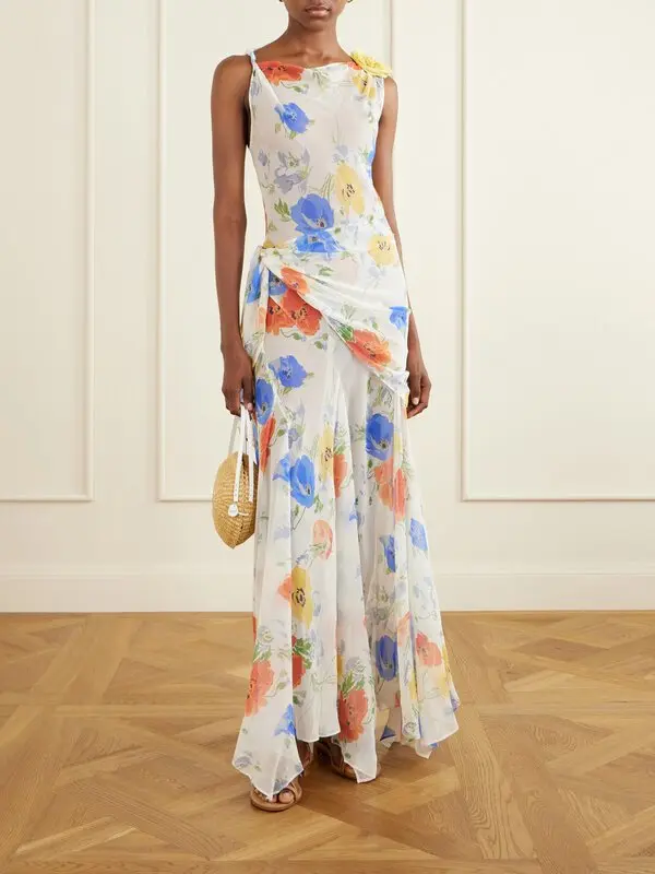 DÔEN Zephrine Floral-print Silk Chiffon Maxi Dress