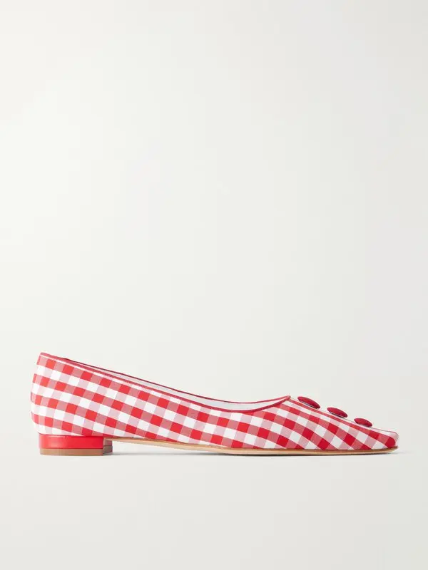 Manolo Blahnik Alexa Checked Woven Ballet Flats - Red