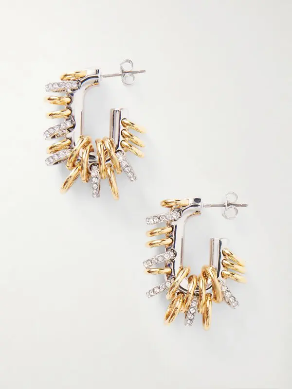 Rabanne Punk Xl Two-tone Earrings With Rhinestone Detailing - Gold