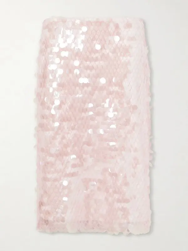 Tory Burch Sequin-embellished Mesh Midi Skirt - Neutrals