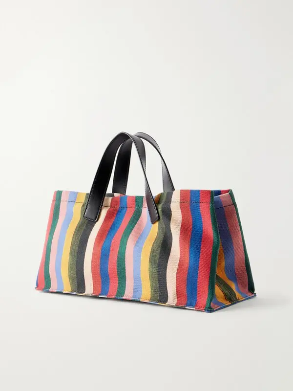 Staud Port Logo-embossed Leather-trimmed Striped Canvas Tote
