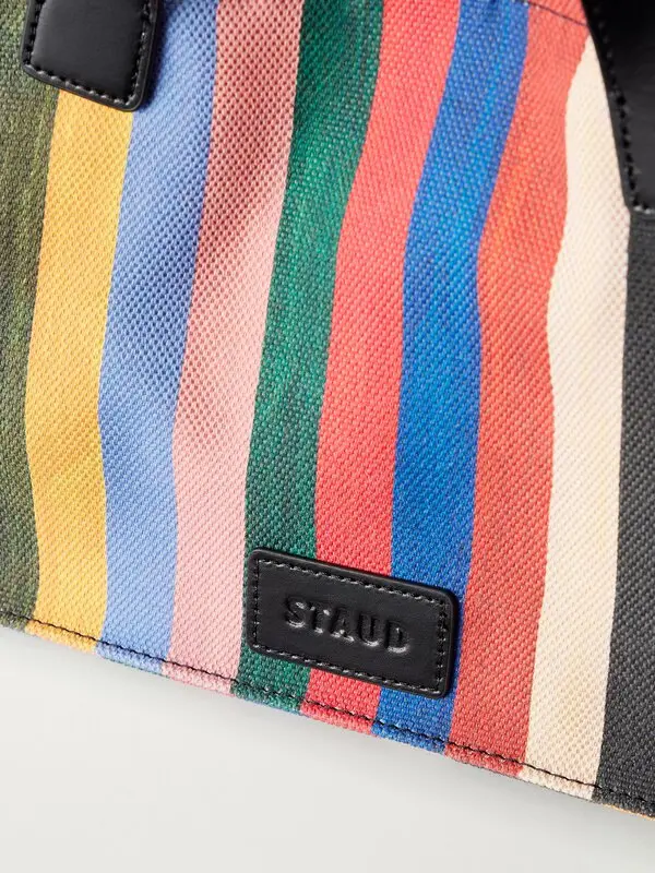 Staud Port Logo-embossed Leather-trimmed Striped Canvas Tote