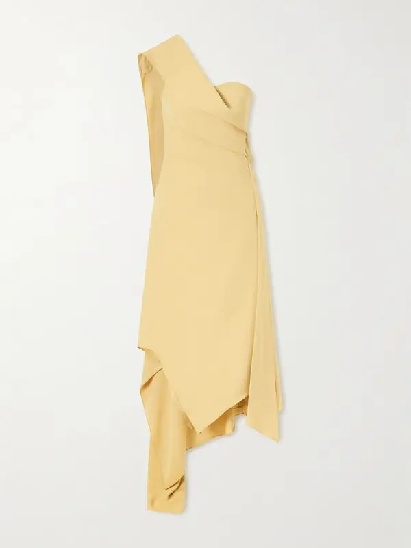 MARMAR HALIM Asymmetrical Draped Crepe Midi Dress