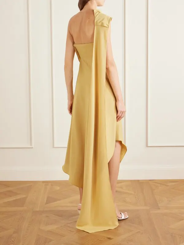 MARMAR HALIM Asymmetrical Draped Crepe Midi Dress